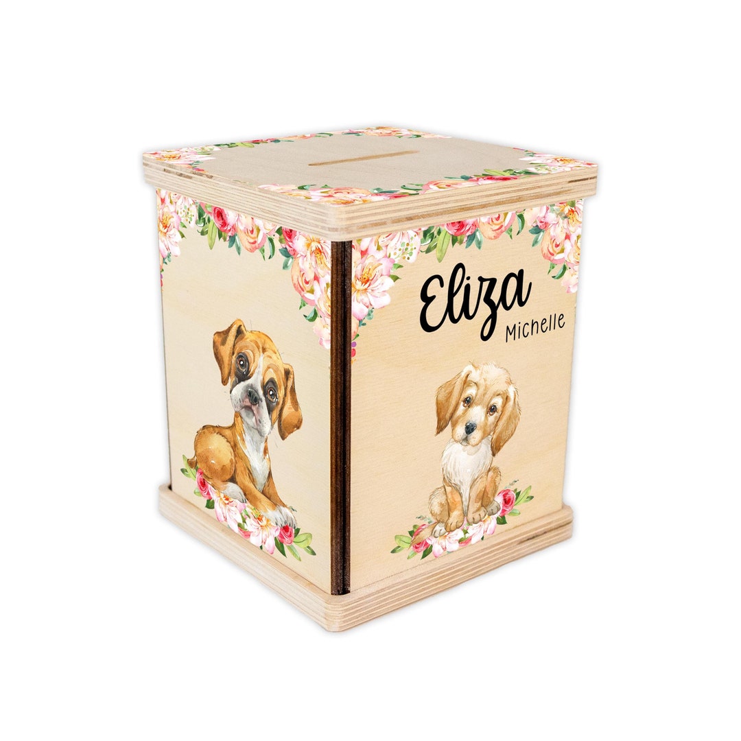 Girl Puppy Piggy Bank, Puppy Dogs Nursery, Baby Boy Gift, Personalized ...