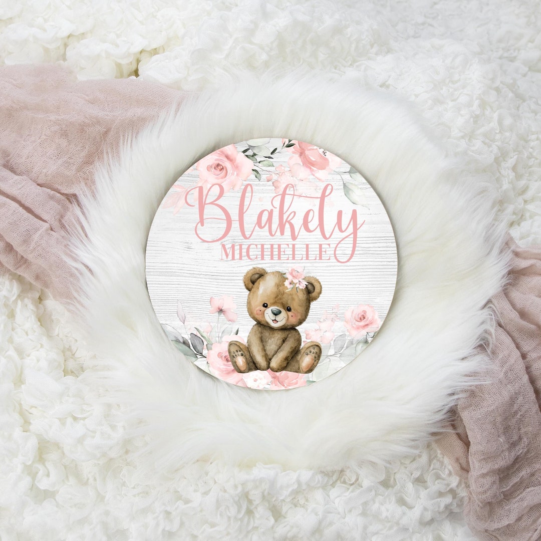 Teddy Bear Round Wood Name Sign, Teddy Bear Baby Sign, Round Wood Baby ...