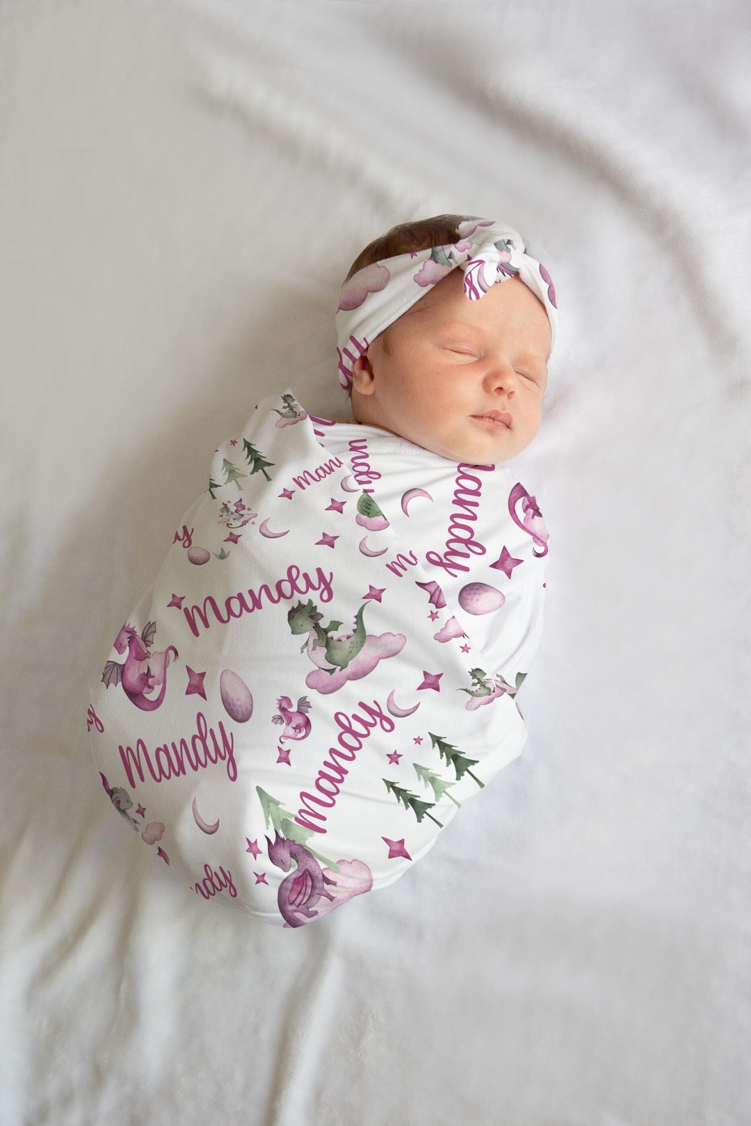 Girl Dragon Swaddle Blanket, Dragon Personalized Baby Blanket, Baby ...