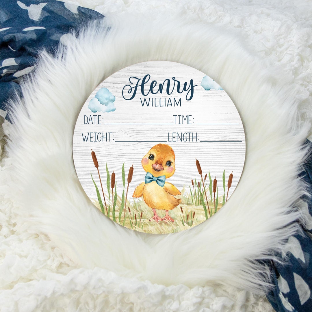 Duck Birth Stat Sign, Yellow Duck Birth Stat Sign, Round Wood Birth ...