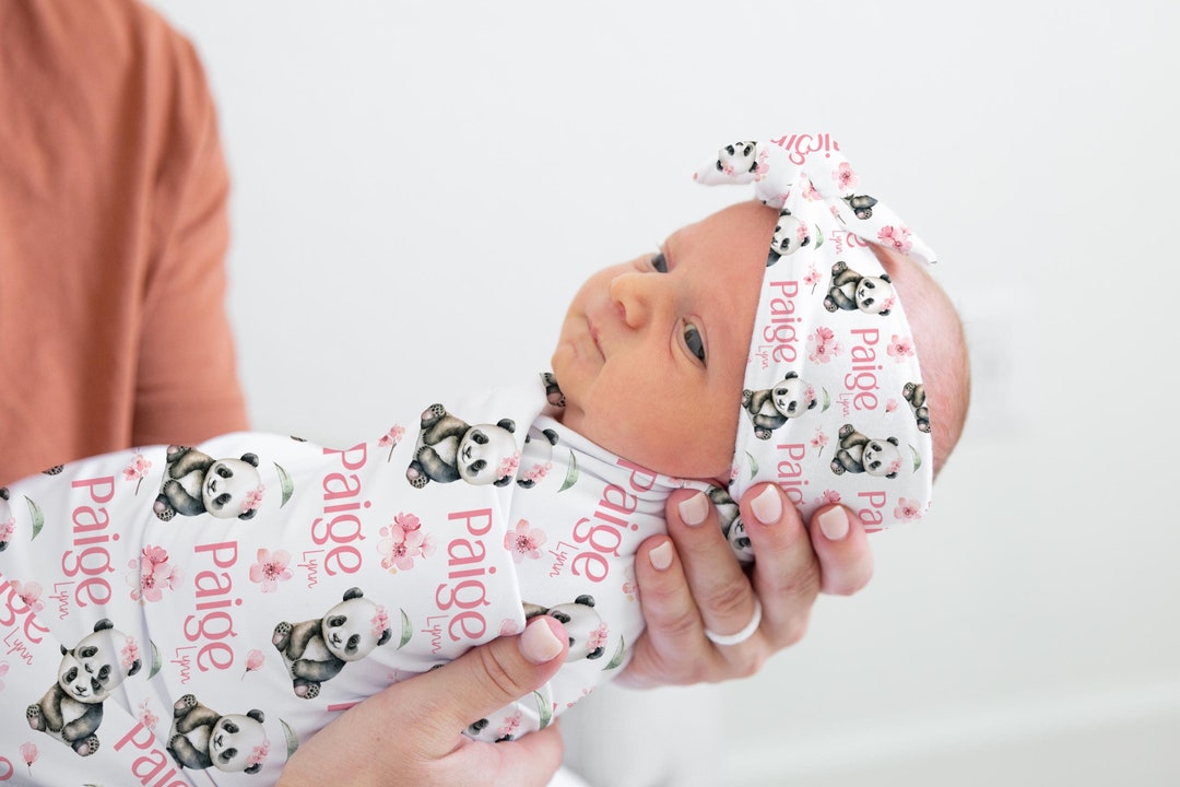 Panda Bear Swaddle Set, Panda Baby Blanket, Personalized Swaddle ...