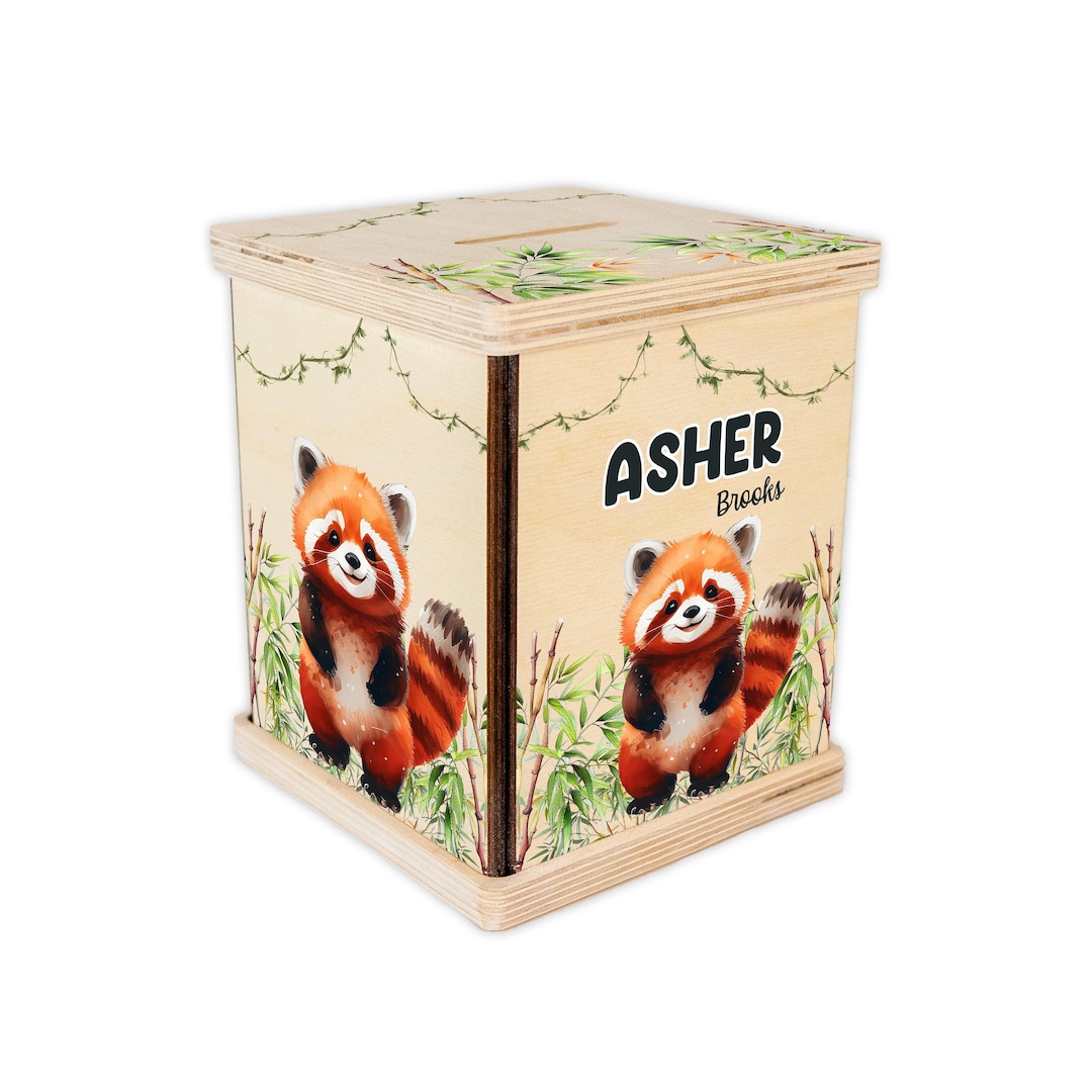 Red Panda Piggy Bank, Panda Nursery, Baby Boy Gift, Personalized Piggy ...