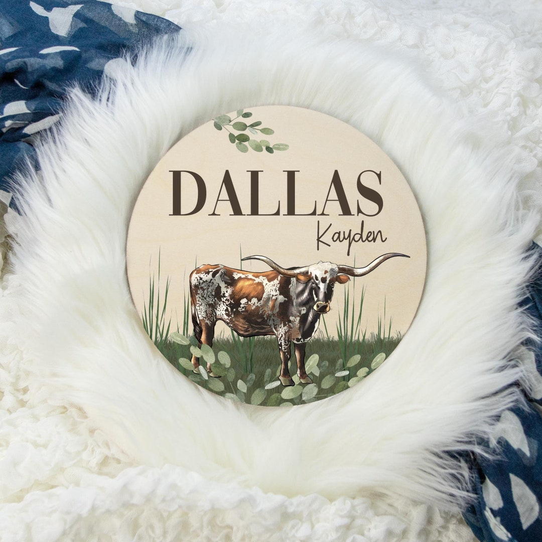 Longhorn Cow Baby Sign, Round Wood Name Sign, Baby Name Sign, Longhorn ...