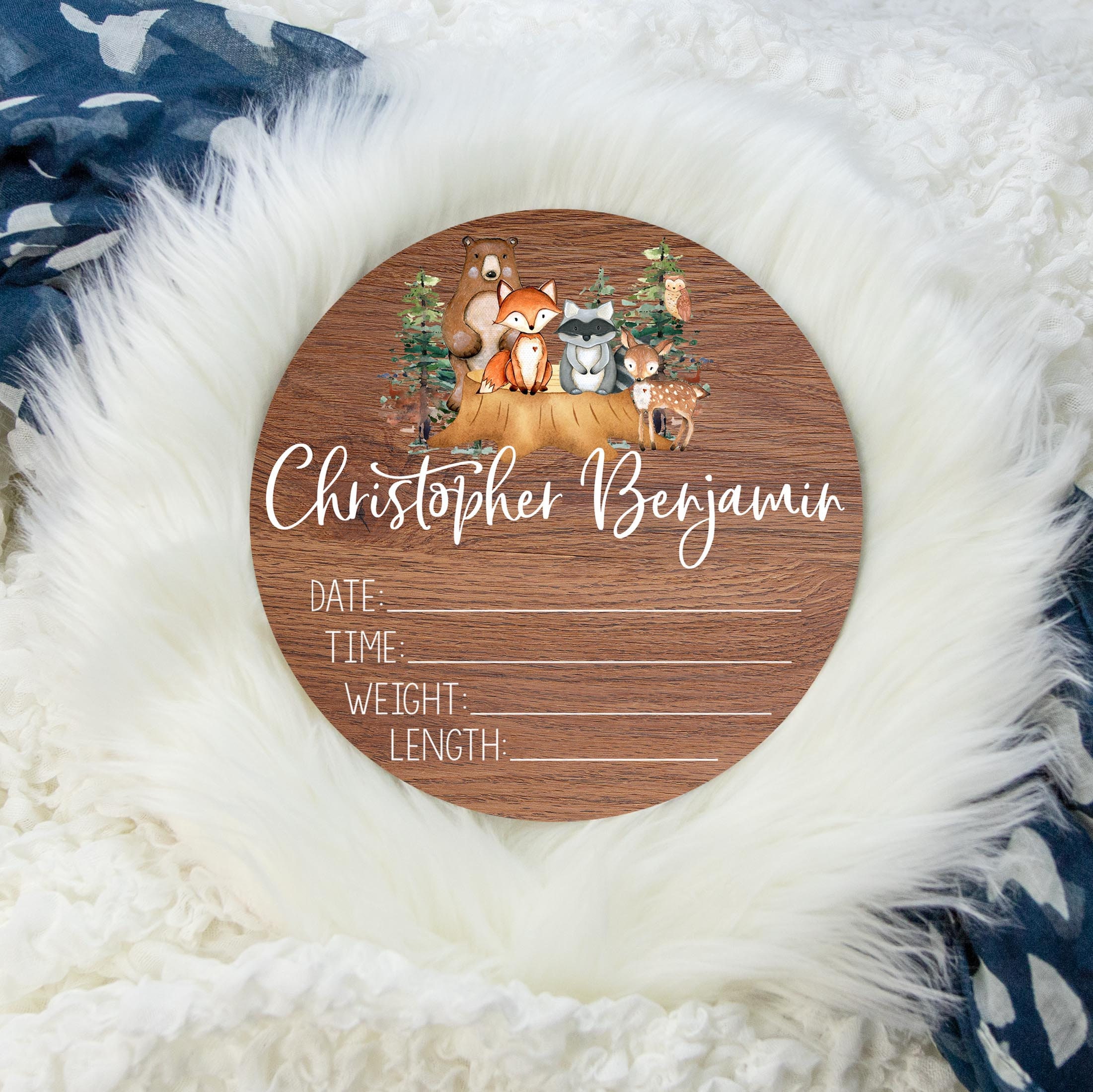 Woodland Birth Stat Sign Round Wood Birth Stat Sign Woodland - Etsy