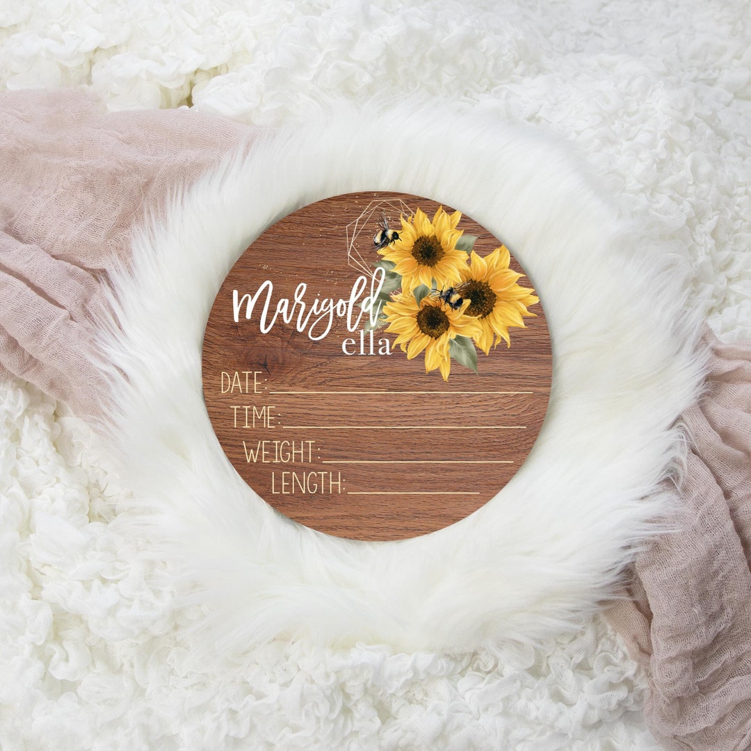 Sunflower Honey Bee Birth Stat Sign, Round Wood Birth Stat Sign, Girl ...