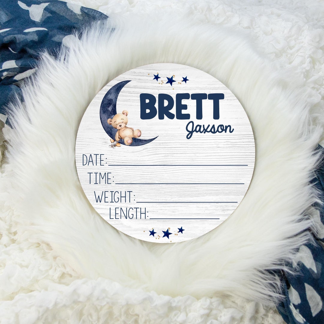 Bear Moon Birth Stat Sign, Round Wood Birth Stat Sign, Moon Bear ...