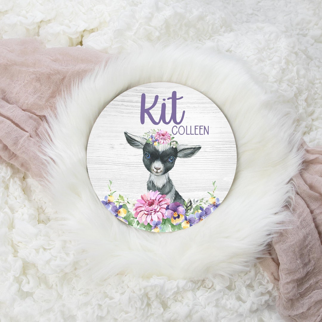 Goat Name Sign, Round Wood Name Sign, Wood Baby Name Sign, Baby Name ...