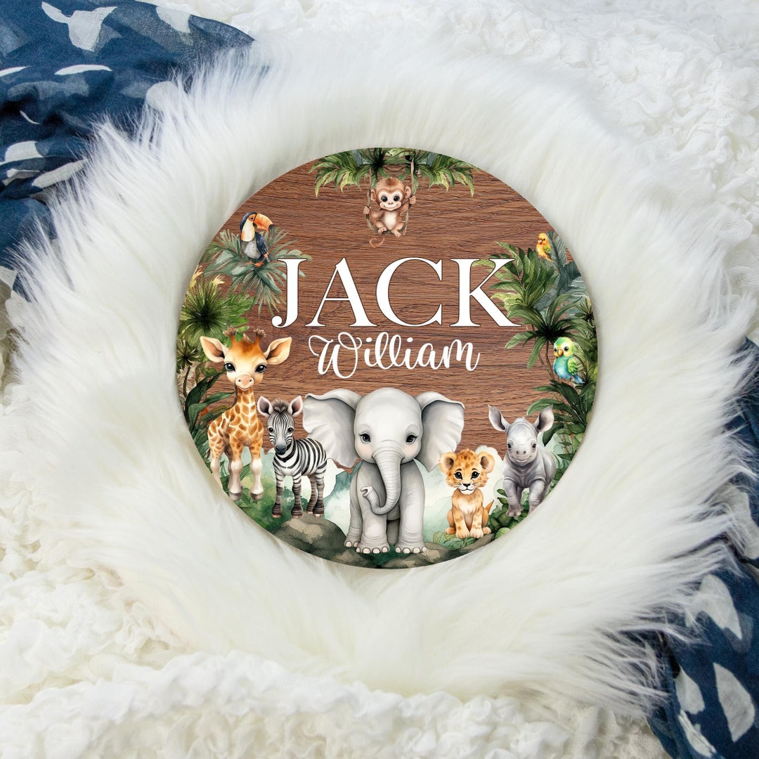 Safari Round Wood Name Sign, Wood Baby Name Sign, Safari Baby Name Sign ...