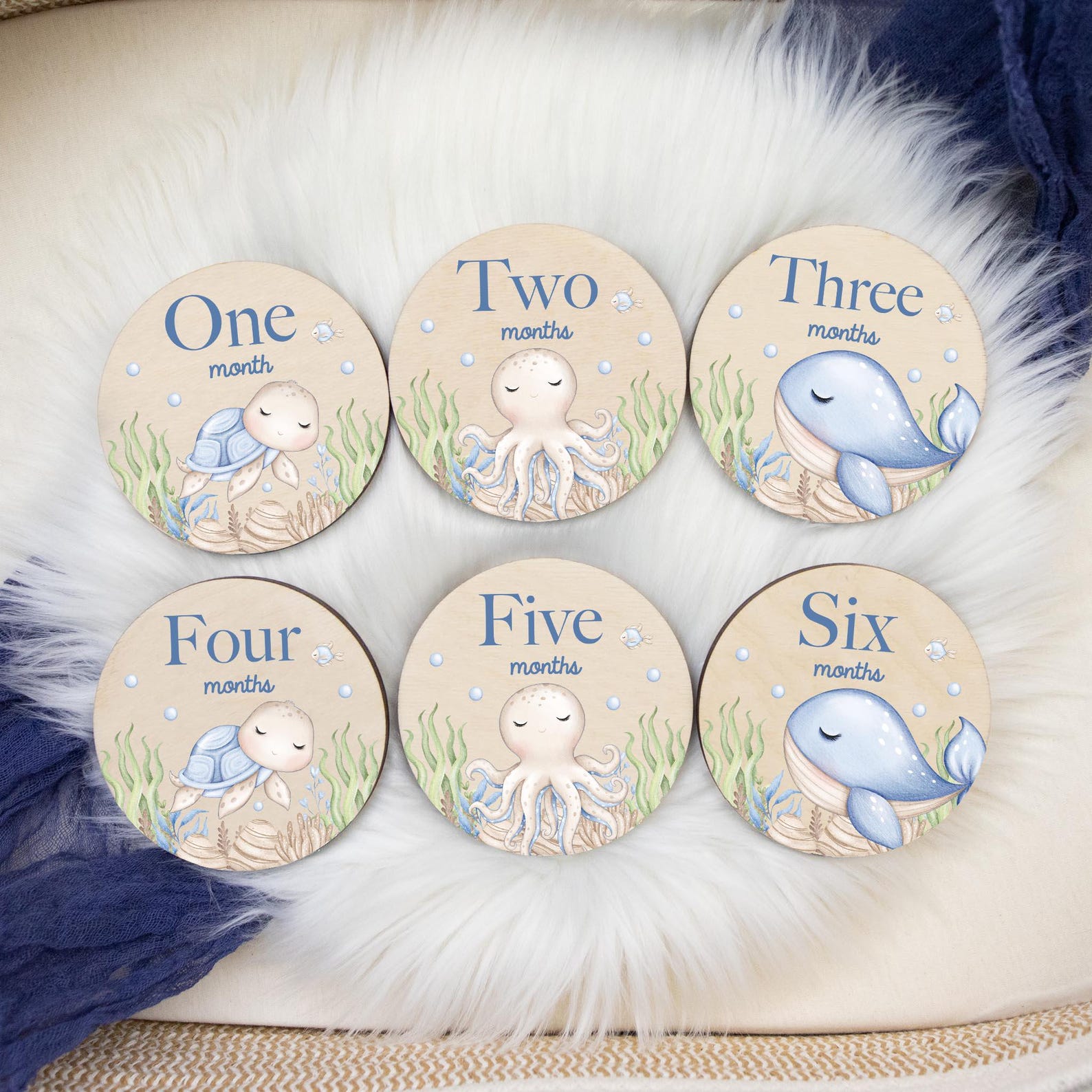 Turtle Milestone Cards, Baby Milestone Ocean Life Discs Marker, Wood ...