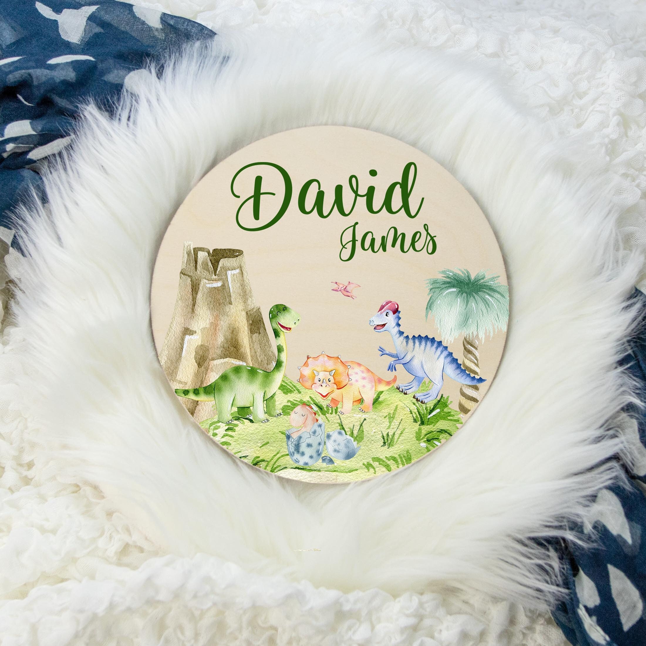 Dinosaur Round Wood Name Sign, Dino Sign, Dinosaur Baby Sign, Round ...