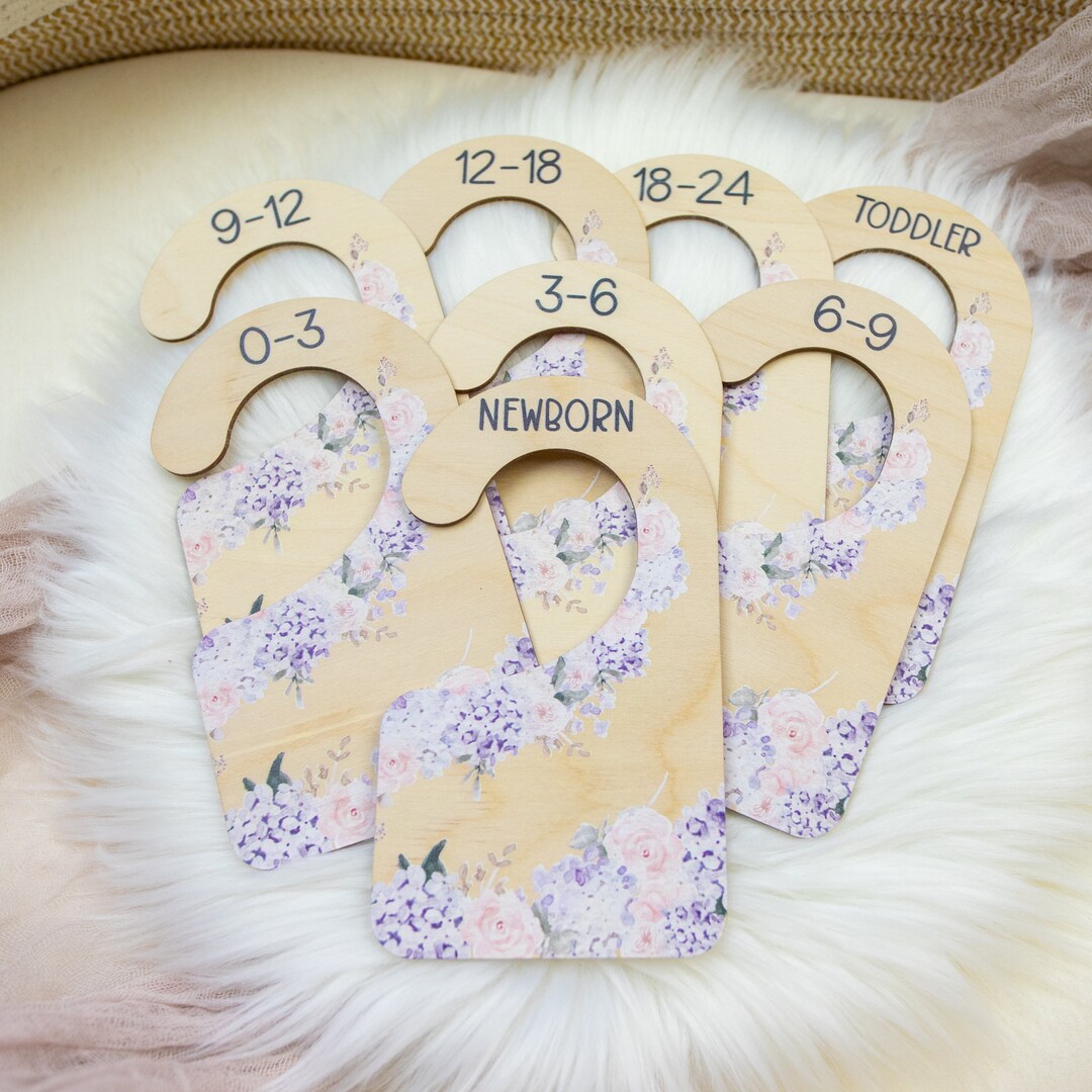 Hydrangea Clothing Dividers, Violet Floral Baby Clothing Divider, Wood ...