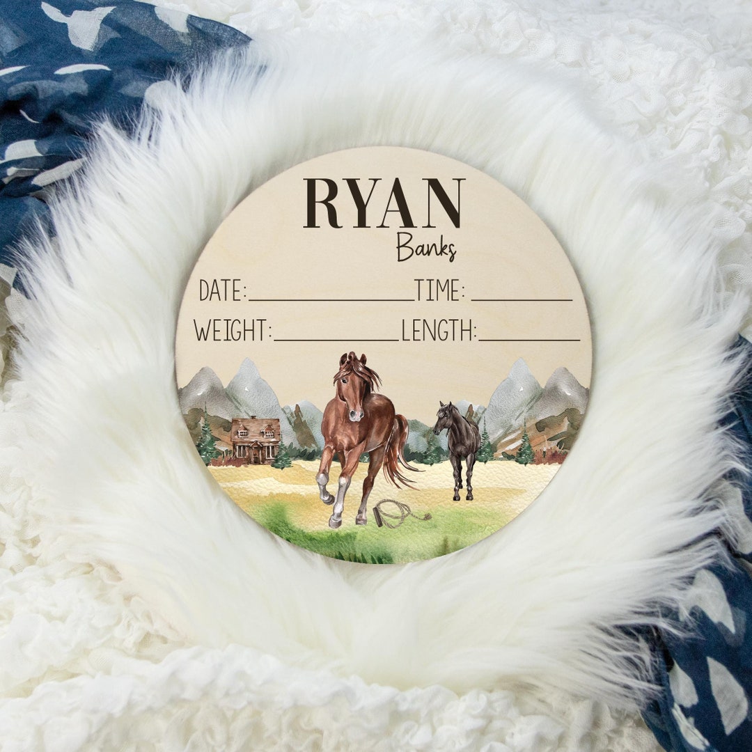 Cowboy Birth Stat Sign, Round Wood Birth Stat Sign, Cowboy Ranch Stat ...