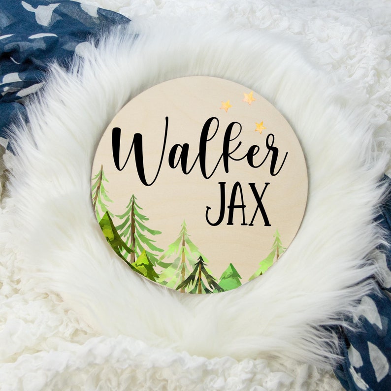 Forest Round Wood Name Sign Wood Baby Name Sign Forest Baby - Etsy