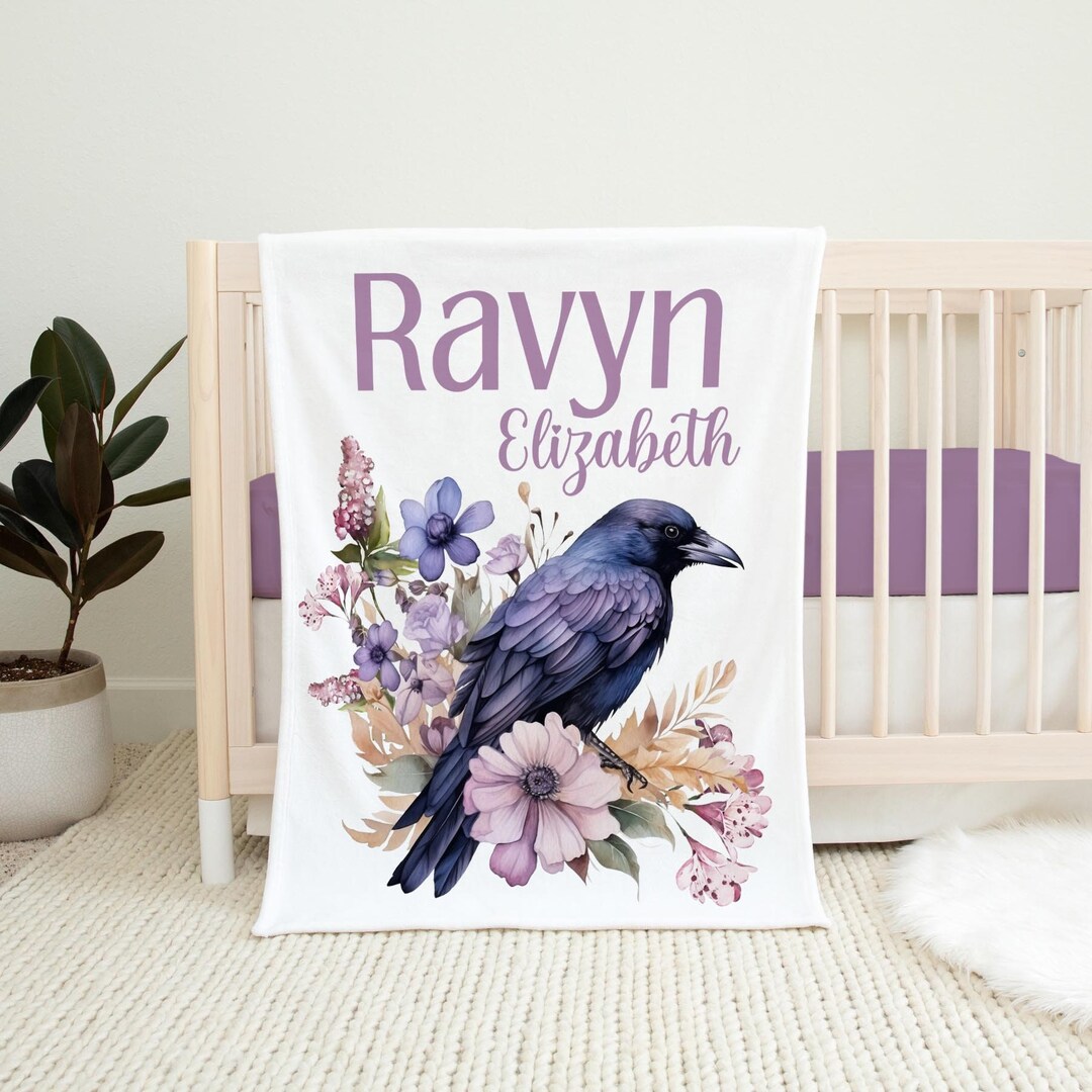 Raven Bird Nursery Baby Blanket, Girl Bird Baby Blanket, Raven Baby ...