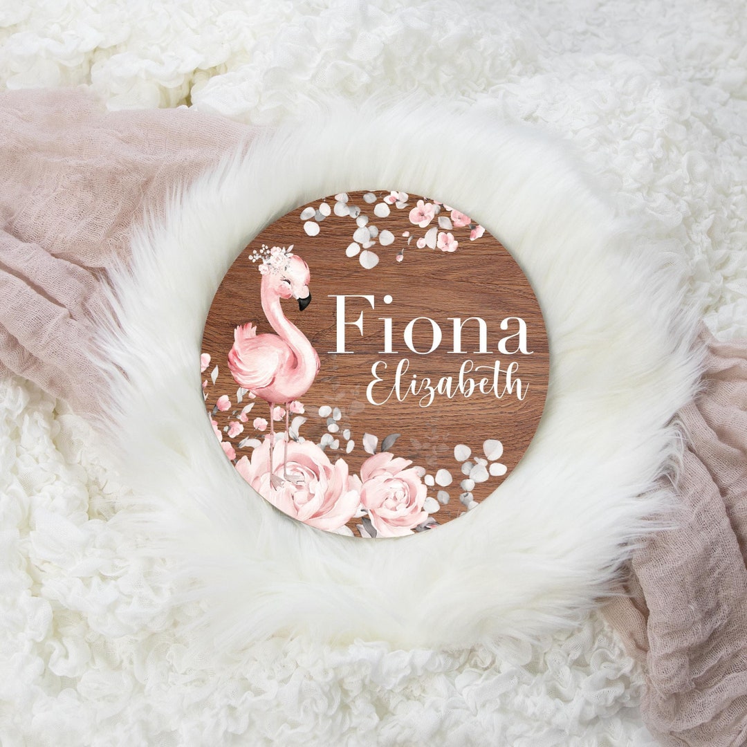 Flamingo Round Wood Name Sign, Flamingo Baby Sign, Round Wood Baby Name ...
