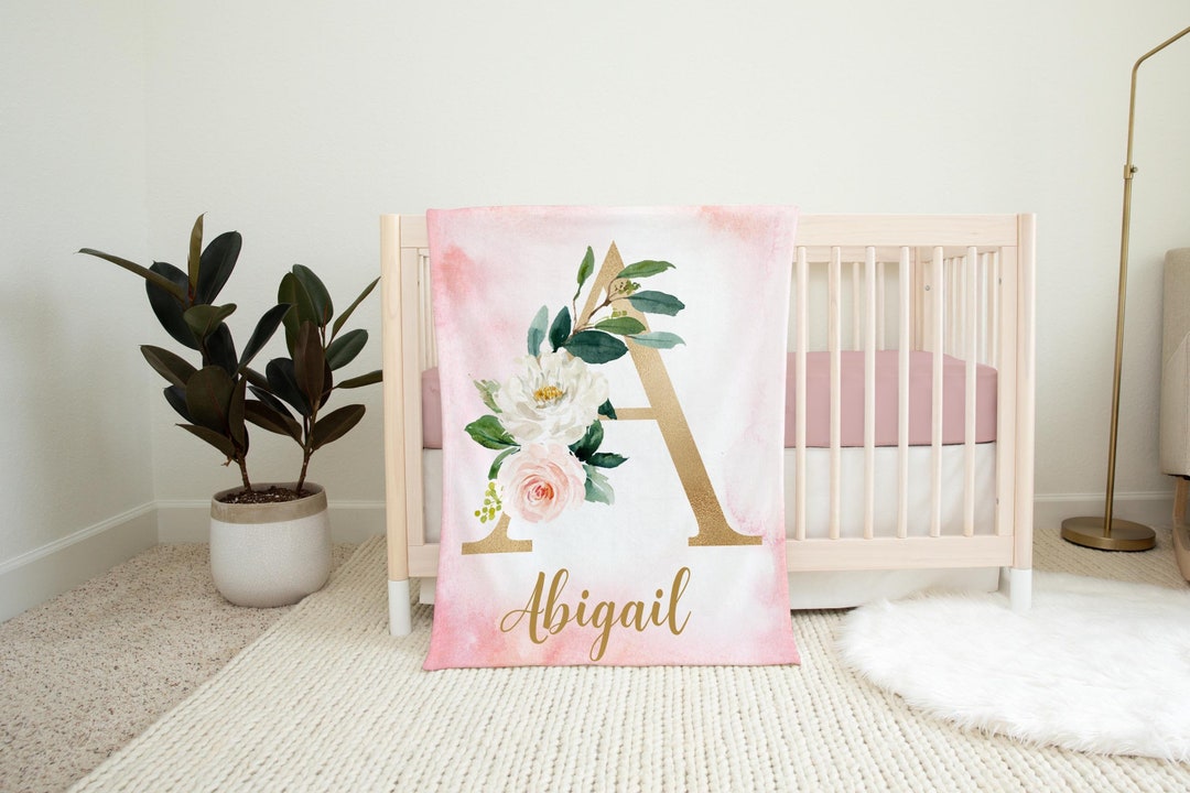Monogram Baby Blanket, Girl Baby Blanket, Monogram Floral Baby Blanket ...