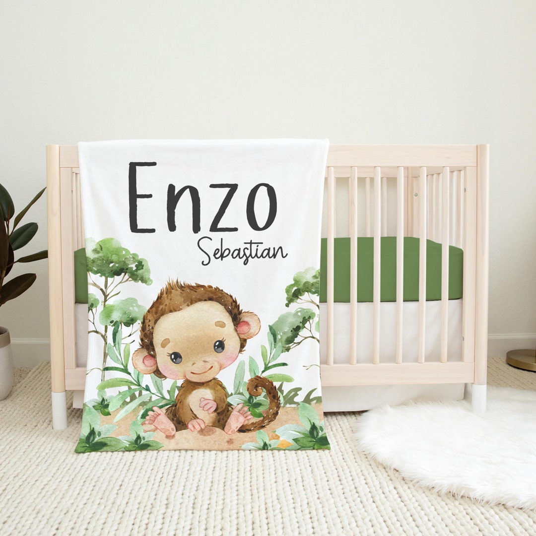 Monkey Safari Blanket, Safari Crib Bedding, Personalized Baby Blanket ...