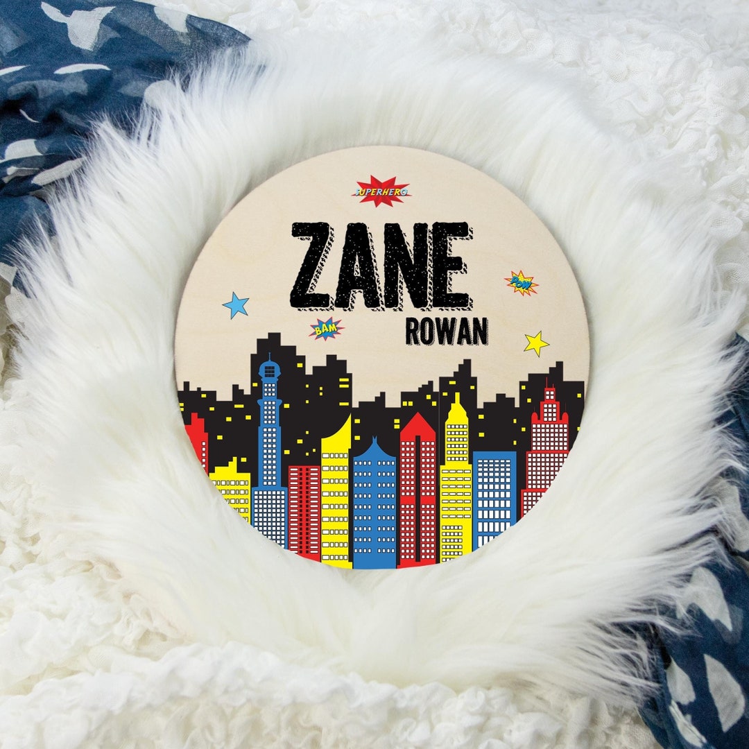 Round Wood Name Sign, Wood Baby Name Sign, Superhero Baby Sign, Super ...