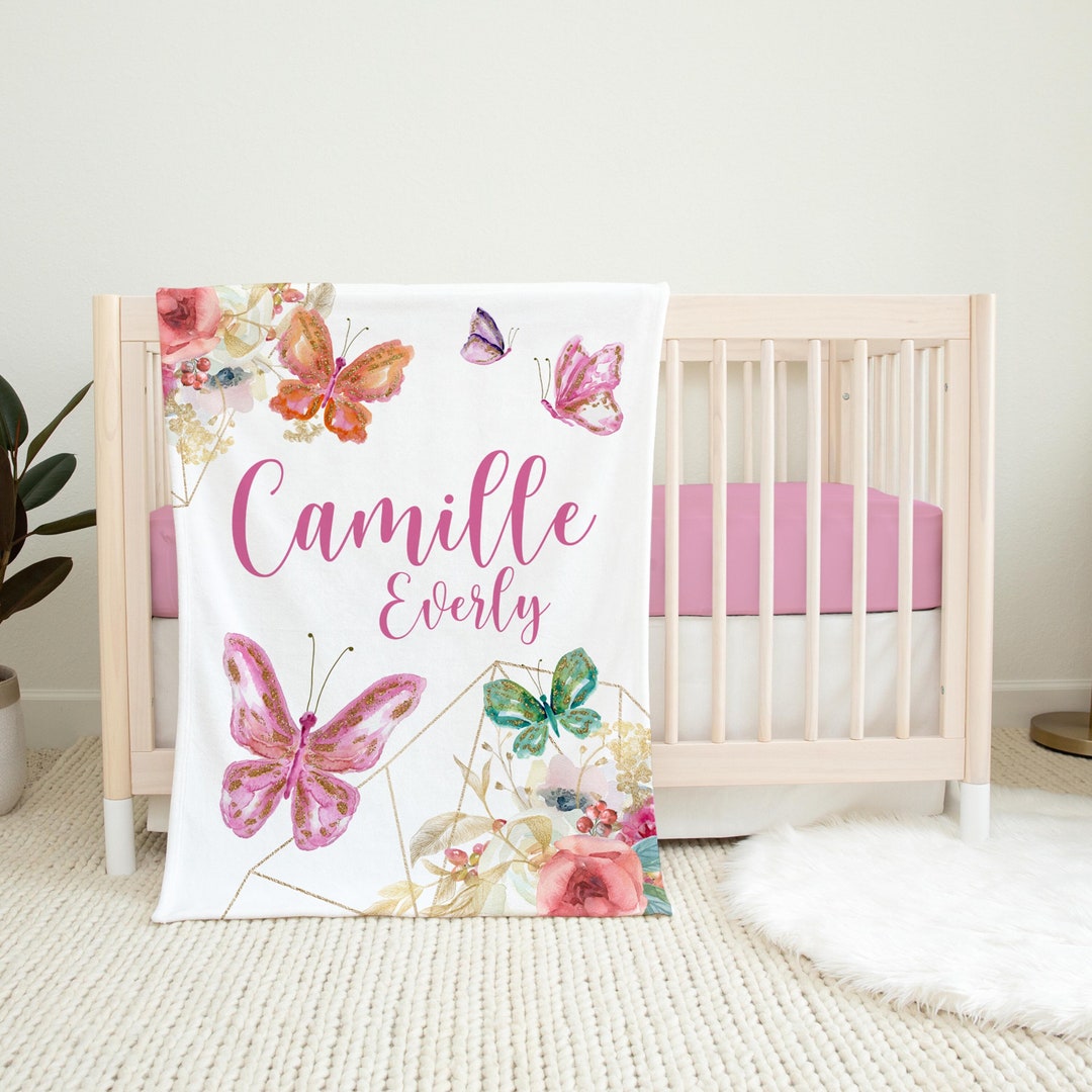 Butterfly Nursery Baby Blanket, Girl Butterfly Baby Blanket, Glitter ...