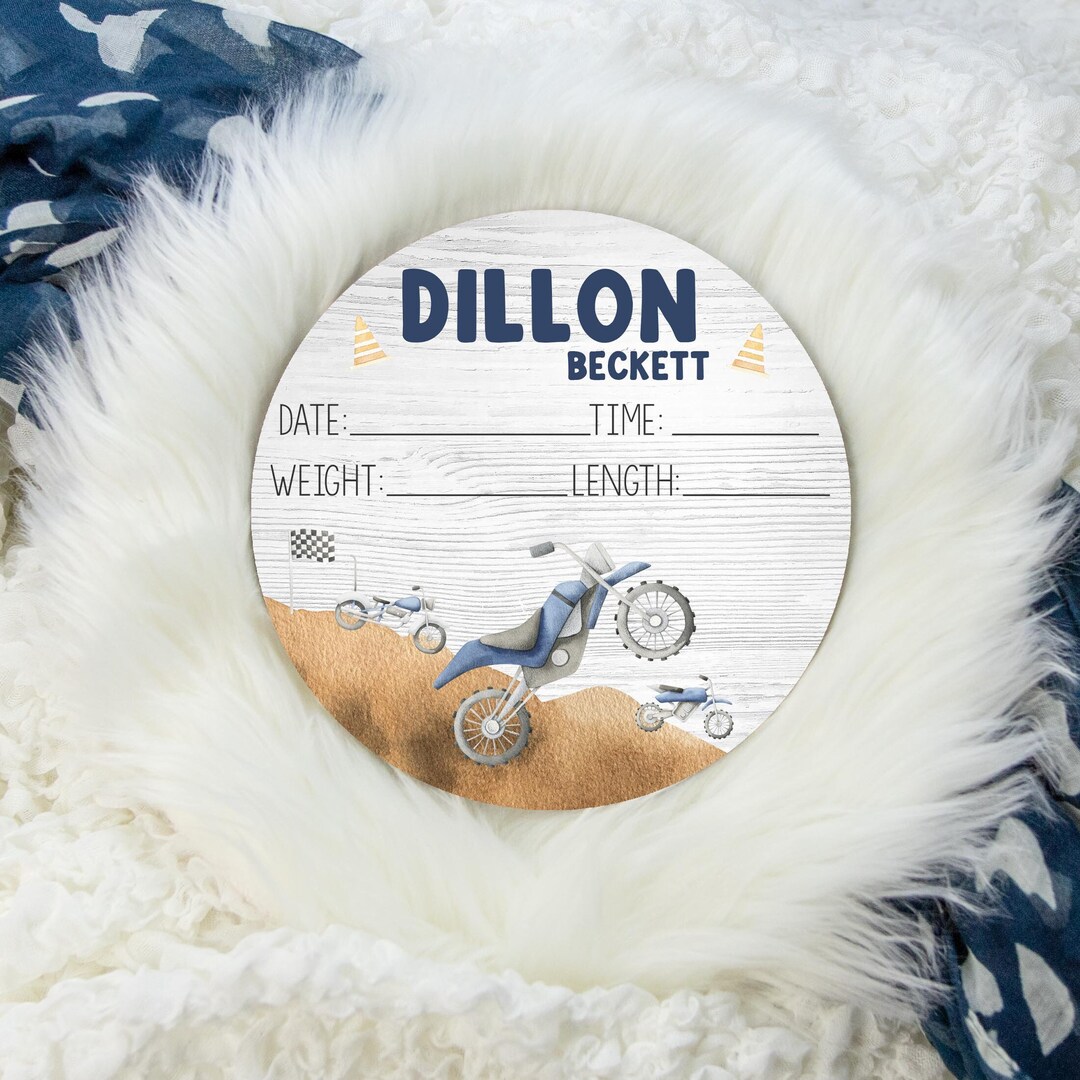 Dirt Bike Birth Stat Sign, Round Wood Birth Stat Sign, Motorcycle Birth ...