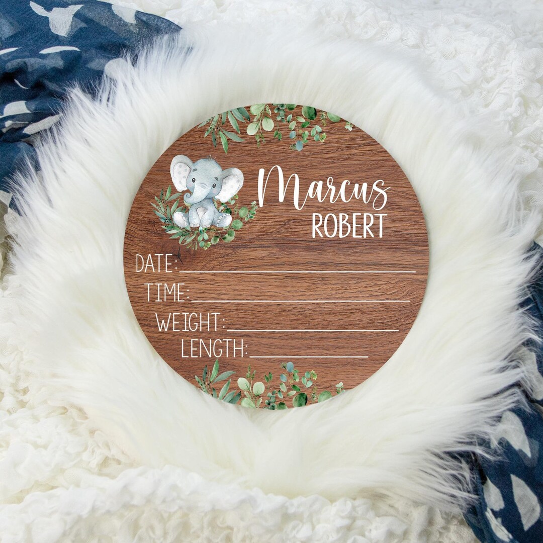 Birth Stat Sign, Round Wood Birth Stat Sign, Elephant Birth Stat Sign ...