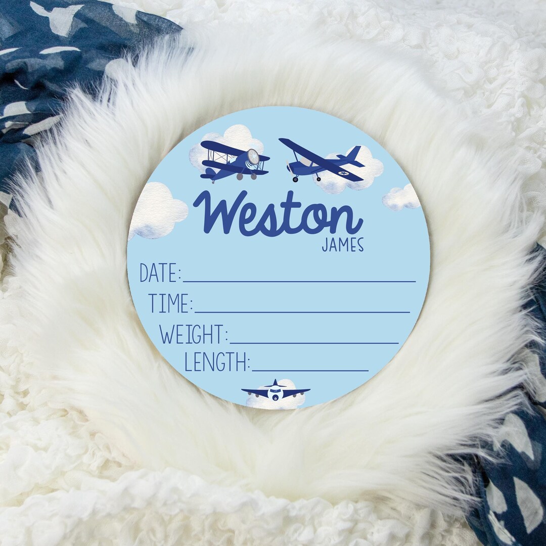 Airplane Birth Stat Sign, Round Wood Birth Stat Sign, Boy Airplane ...