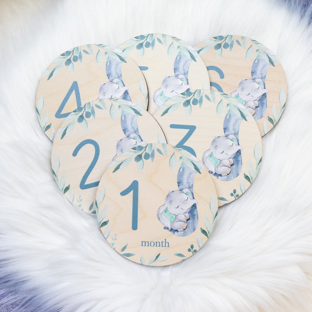 Elephant Milestone Cards, Baby Milestone Elephant Discs Marker, Wood ...