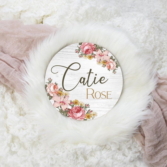 Boho Vintage Floral Round Wood Name Sign Boho Floral Baby - Etsy