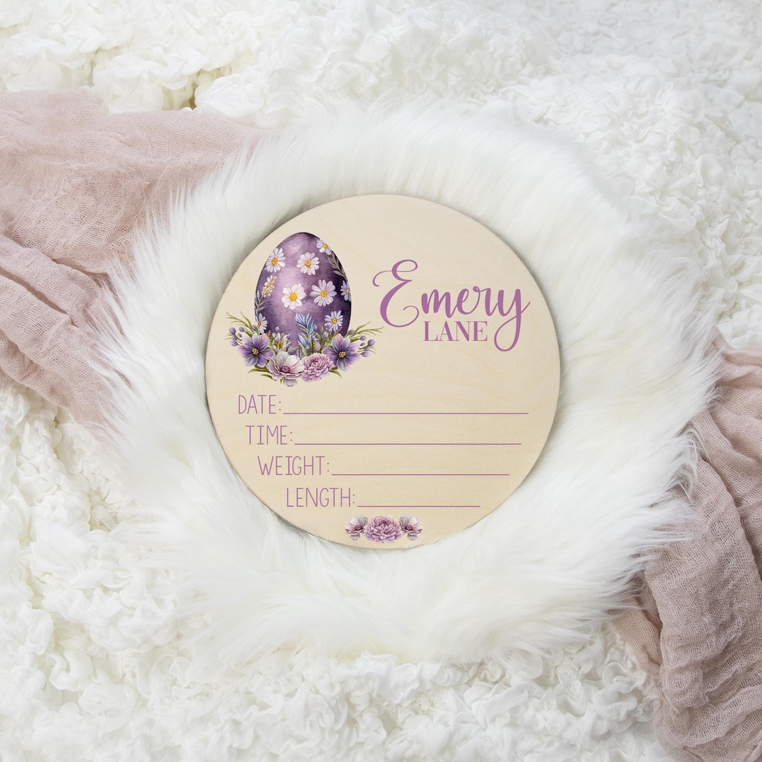 Easter Birth Stat Sign, Round Wood Birth Stat Sign, Easter Egg Stat ...