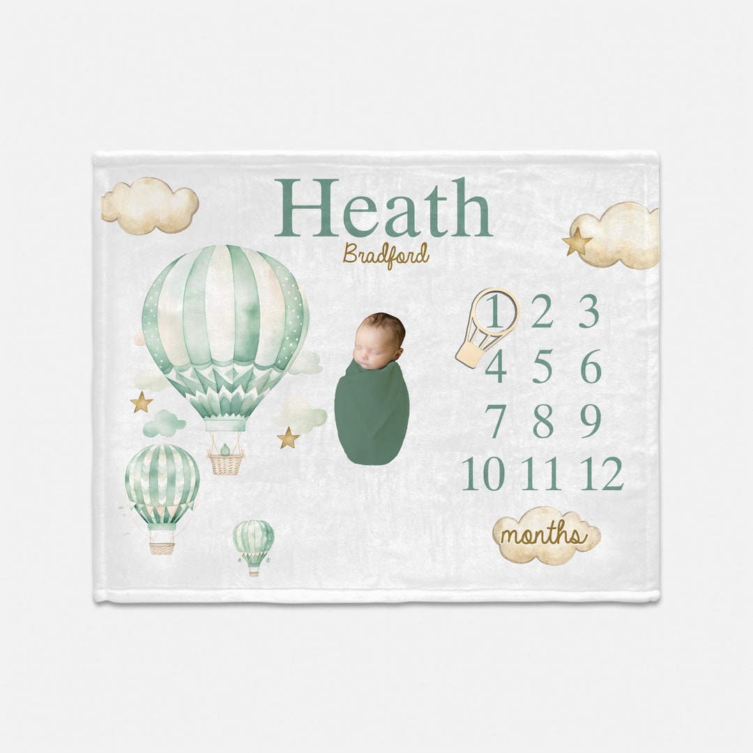 Hot Air Ballon Baby Milestone Blanket, Neutral Hot Air Balloon Baby Boy ...