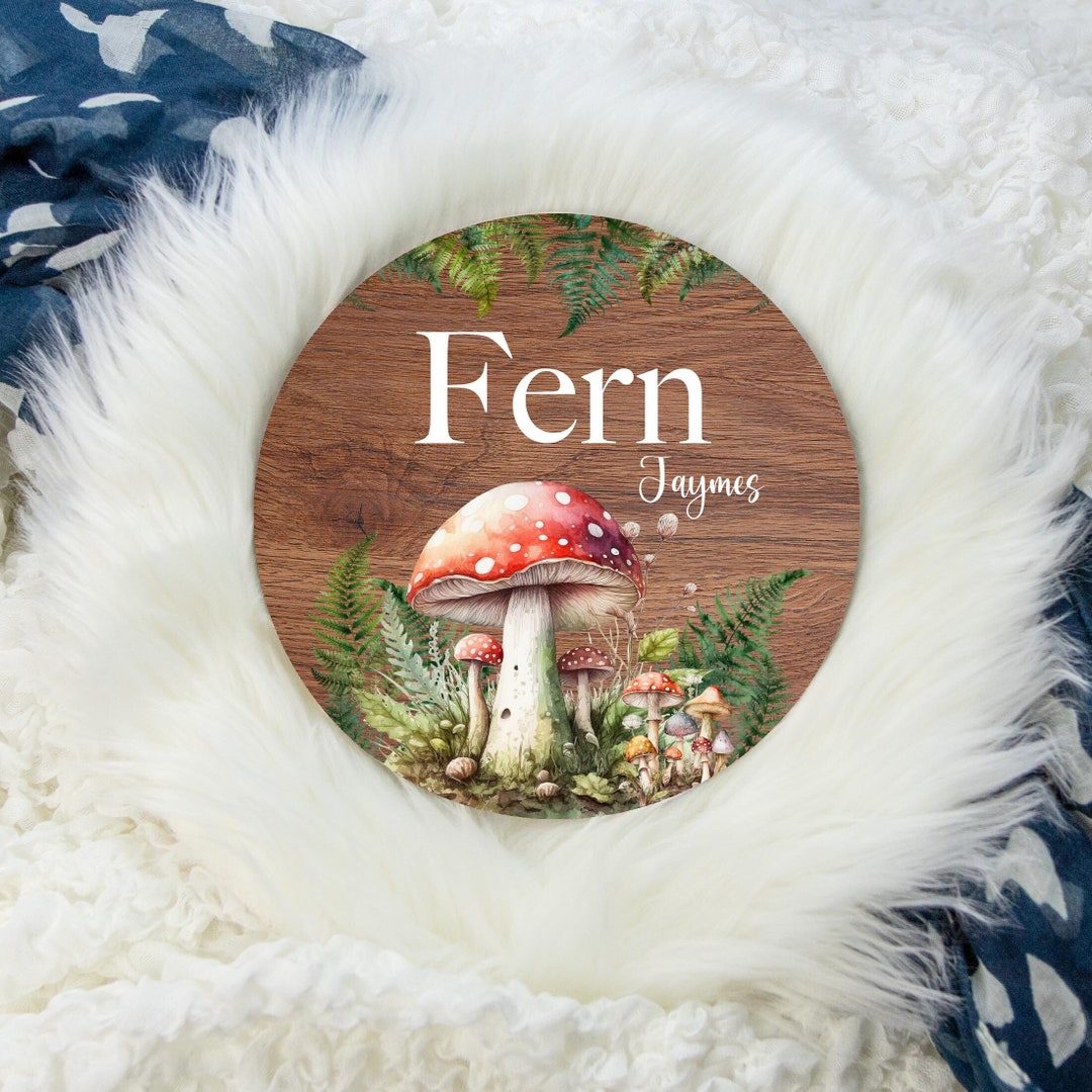 Mushroom and Fern Name Sign, Woodland Baby Sign, Woodland Name Sign ...