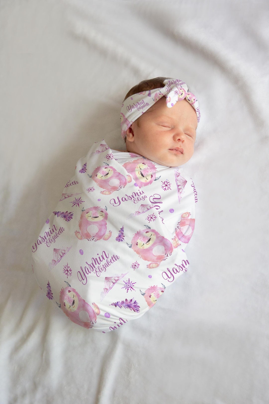 Girl Yeti Swaddle Set, Yeti Swaddle Blanket, Personalized Baby Blanket ...