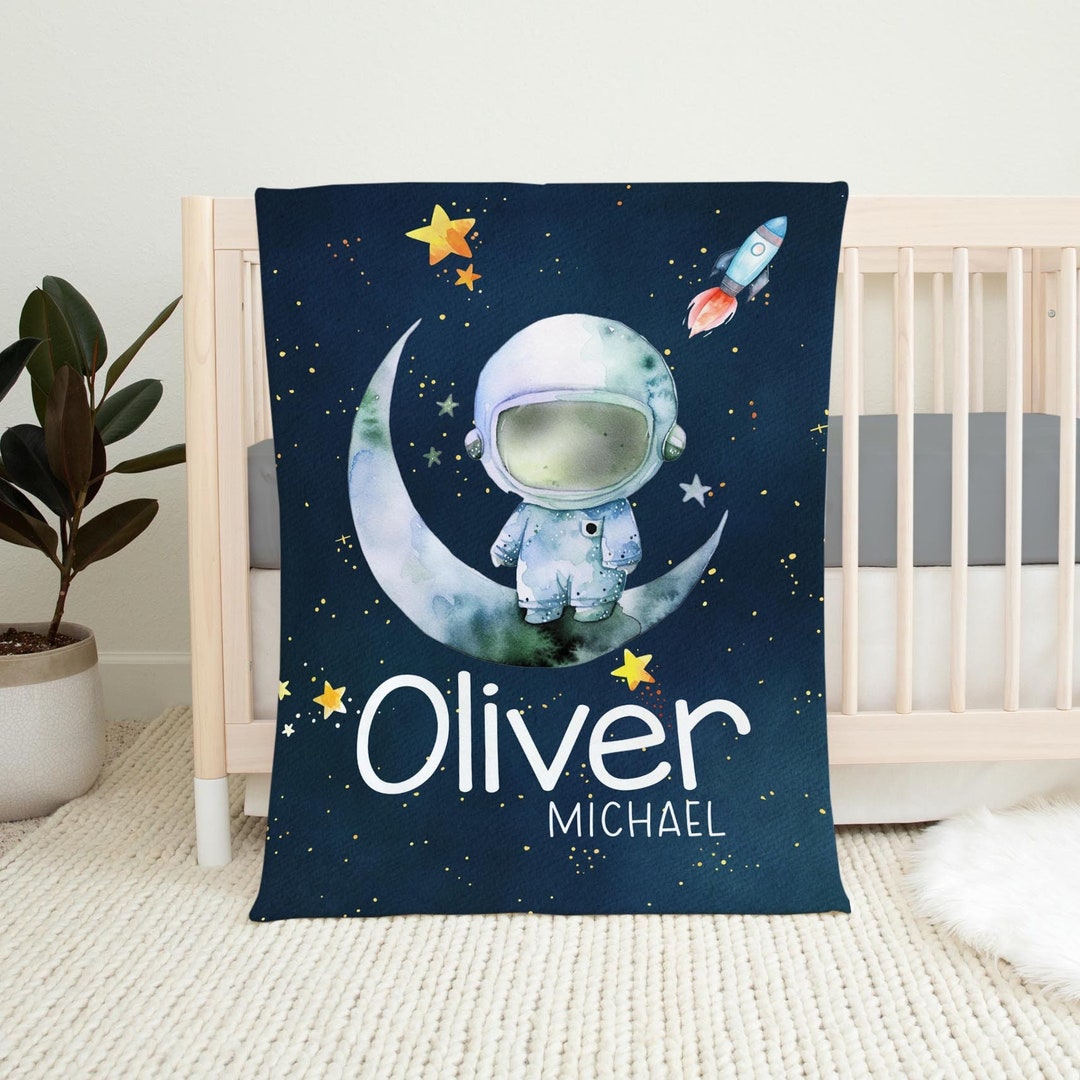 Astronaut and Rocket Blanket, Personalized Outer Space Baby Blanket ...