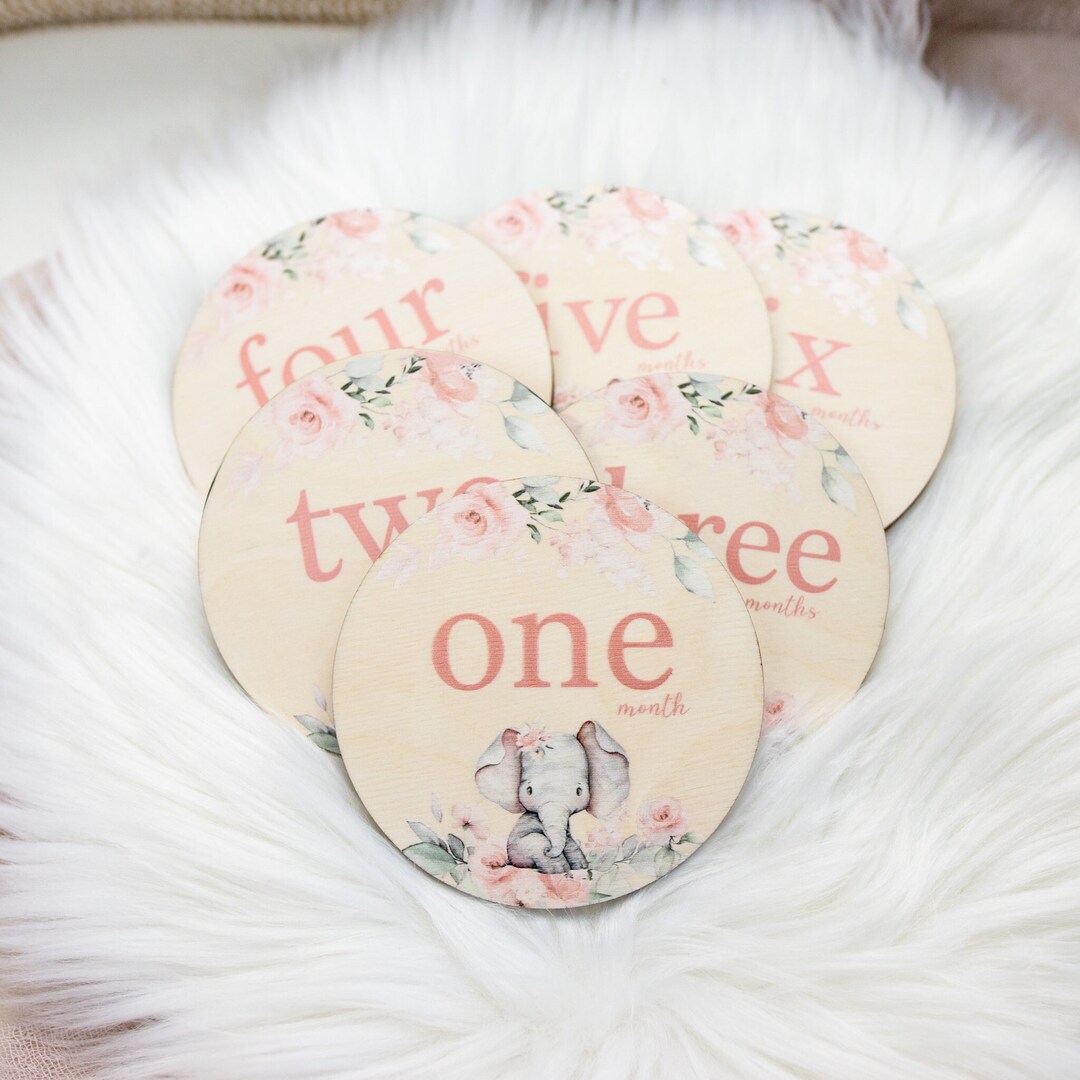 Girl Elephant Milestone Cards, Baby Milestone Elephant Marker, Wood ...