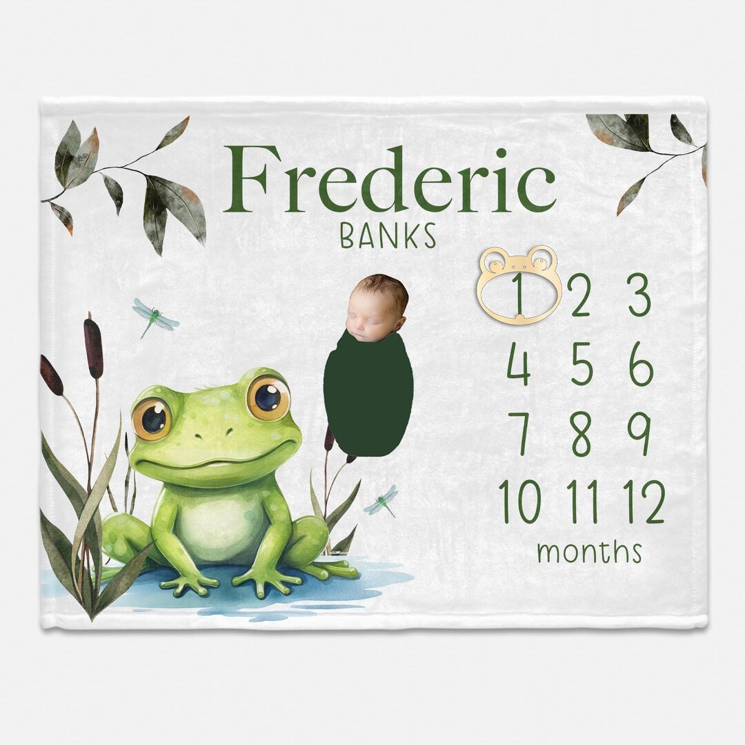 Frog Baby Milestone Blanket, Personalized Baby Blanket, Monthly Baby ...