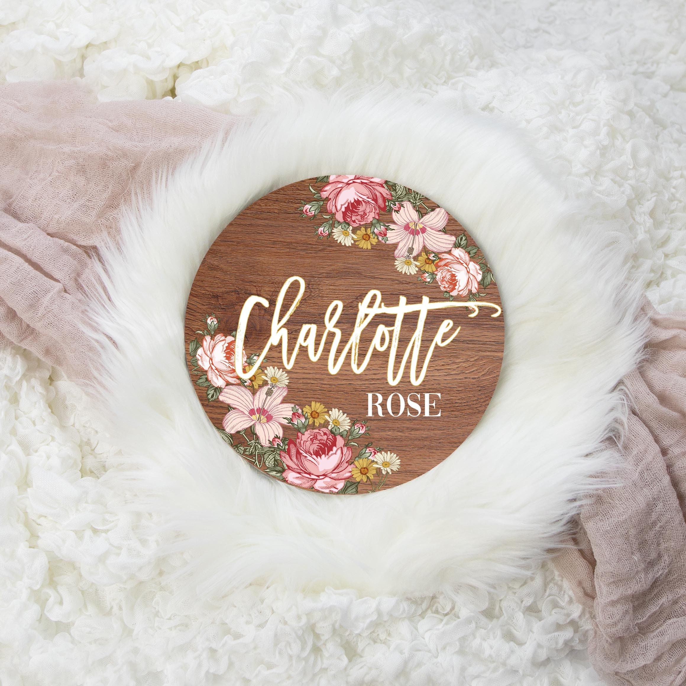 Boho Vintage Floral Round Wood Name Sign Boho Floral Baby - Etsy