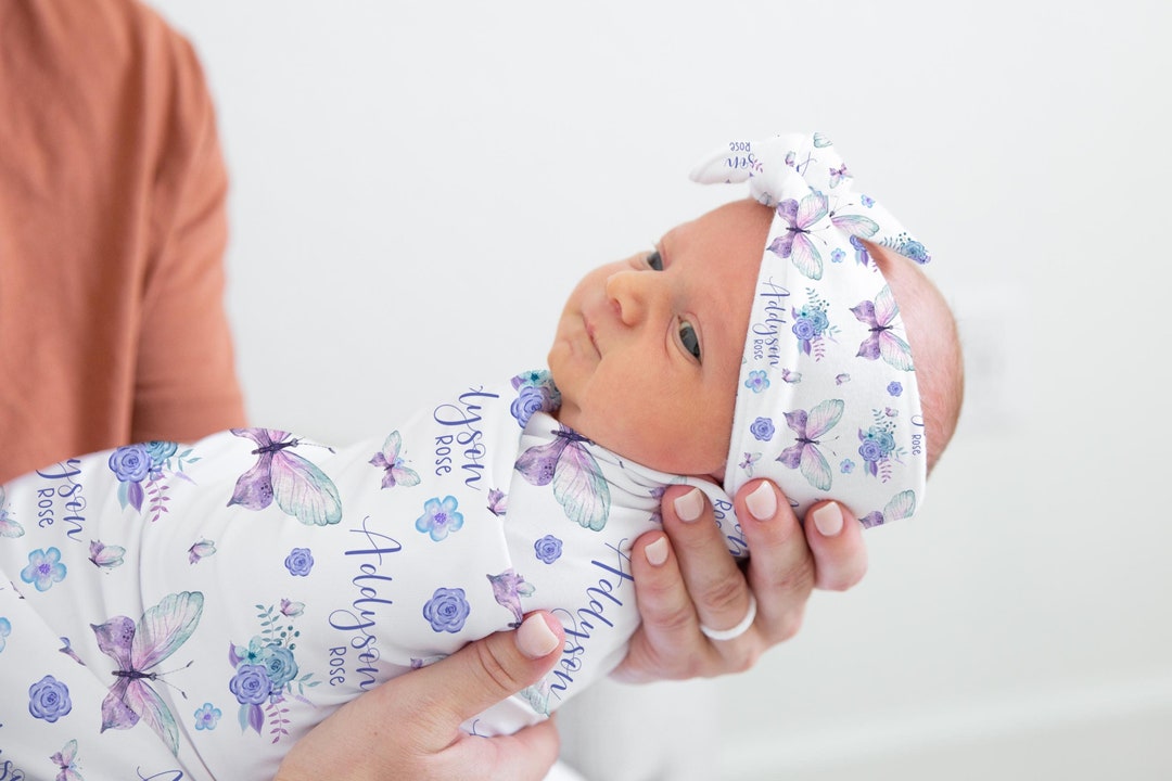Butterfly Swaddle Set, Lavender and Mint Butterfly Swaddle Blanket ...