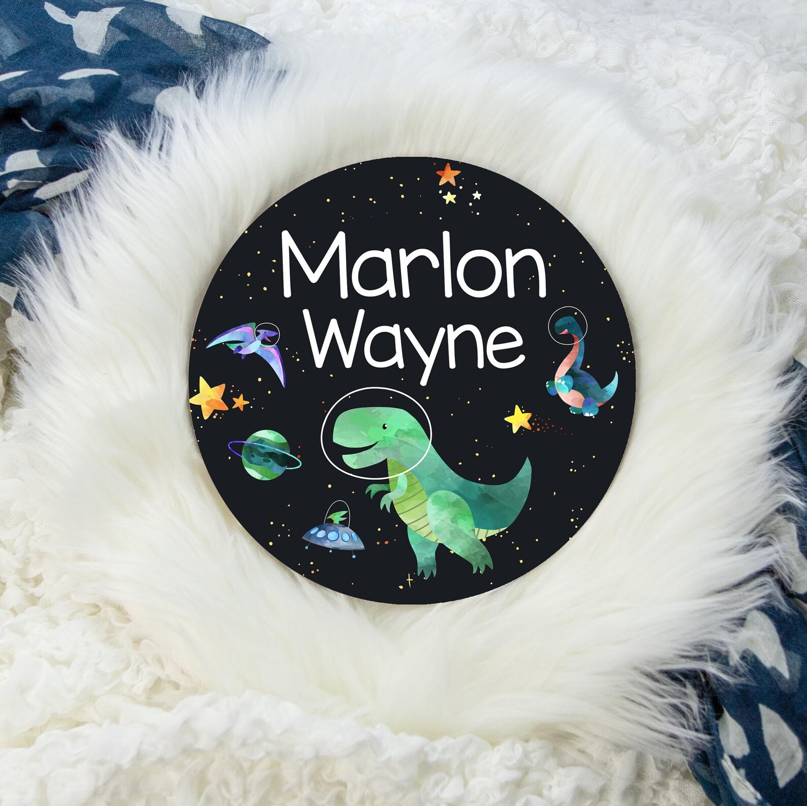 Space Dinosaur Name Sign Space Dinosaur Baby Sign Round Wood - Etsy