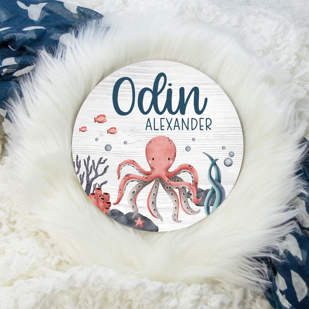 Octopus Baby Name Sign, Round Wood Name Sign, Wood Name Sign, Octopus ...