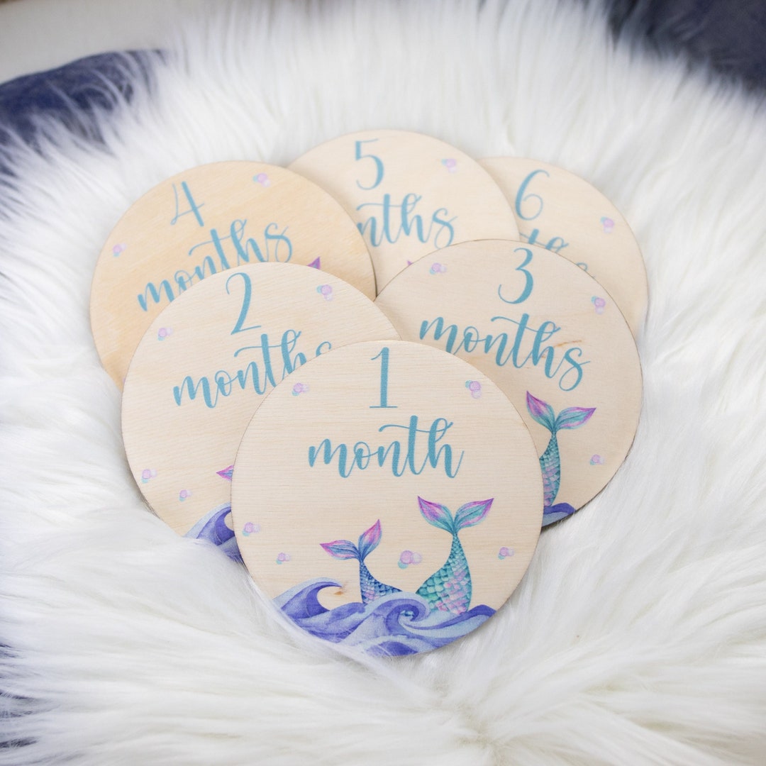 Mermaid Milestone Cards, Baby Milestone Wood Discs Marker, Wood ...