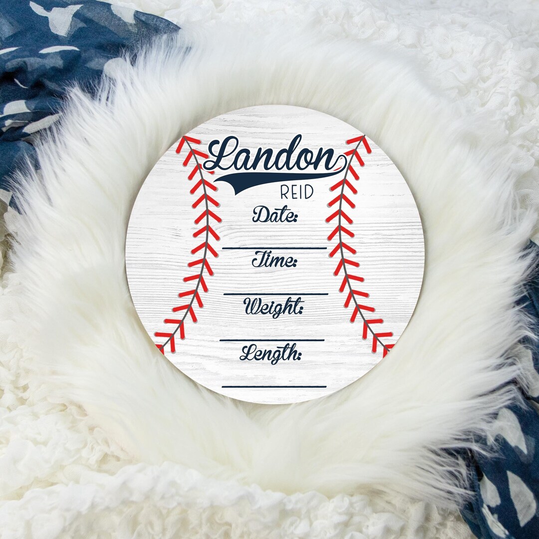 Baseball Birth Stat Sign, Birth Stat Sign, Round Wood Birth Stat Sign ...