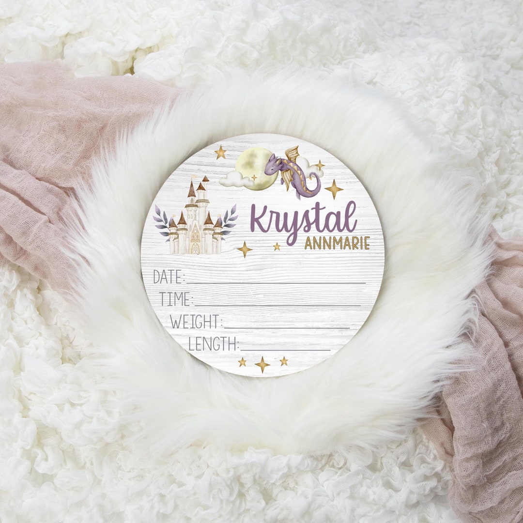 Girl Dragon Birth Stat Sign, Birth Stat Sign, Round Wood Birth Stat ...