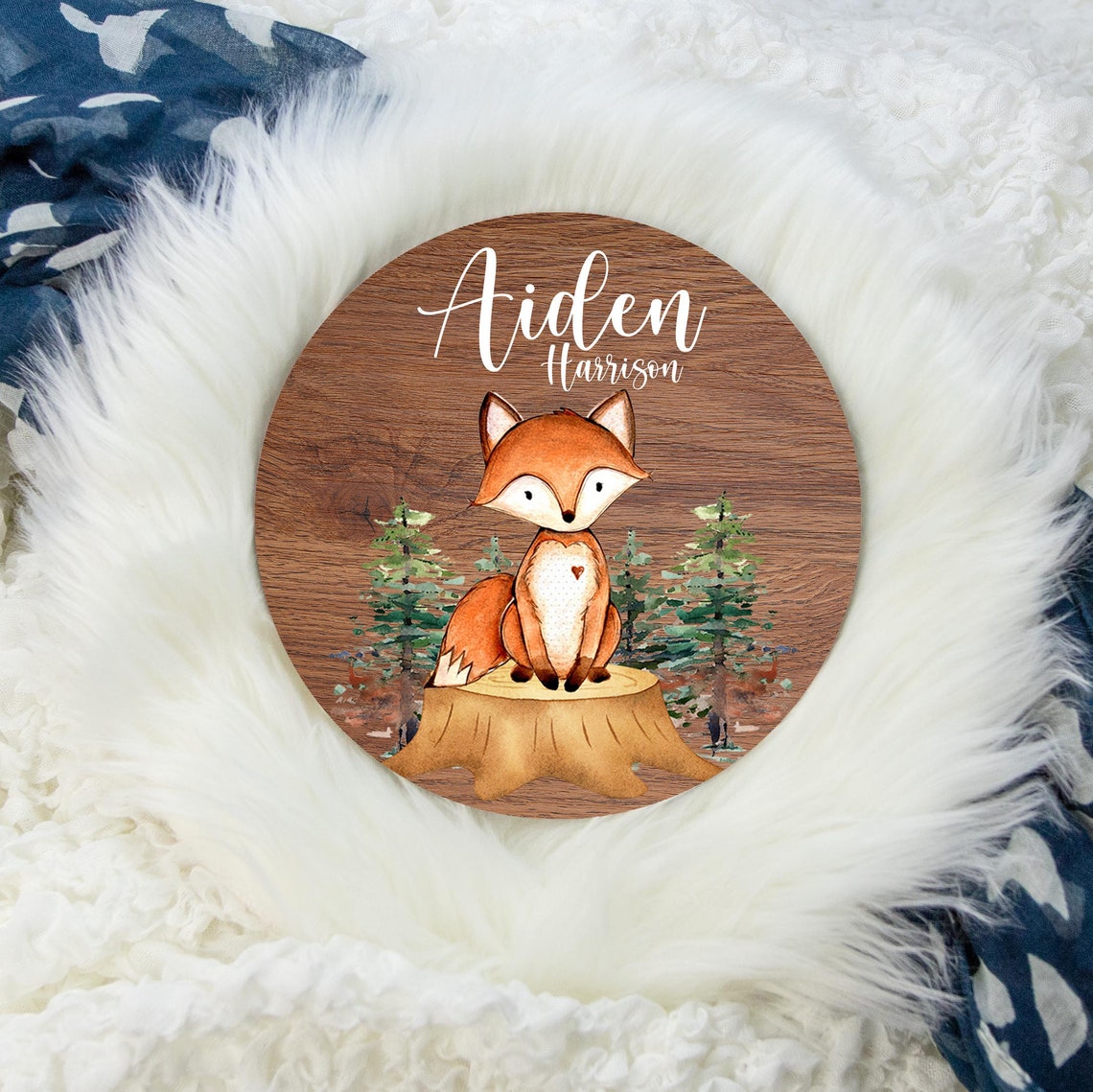 Fox Name Sign, Woodland Fox Baby Sign, Woodland Name Sign, Round Wood ...