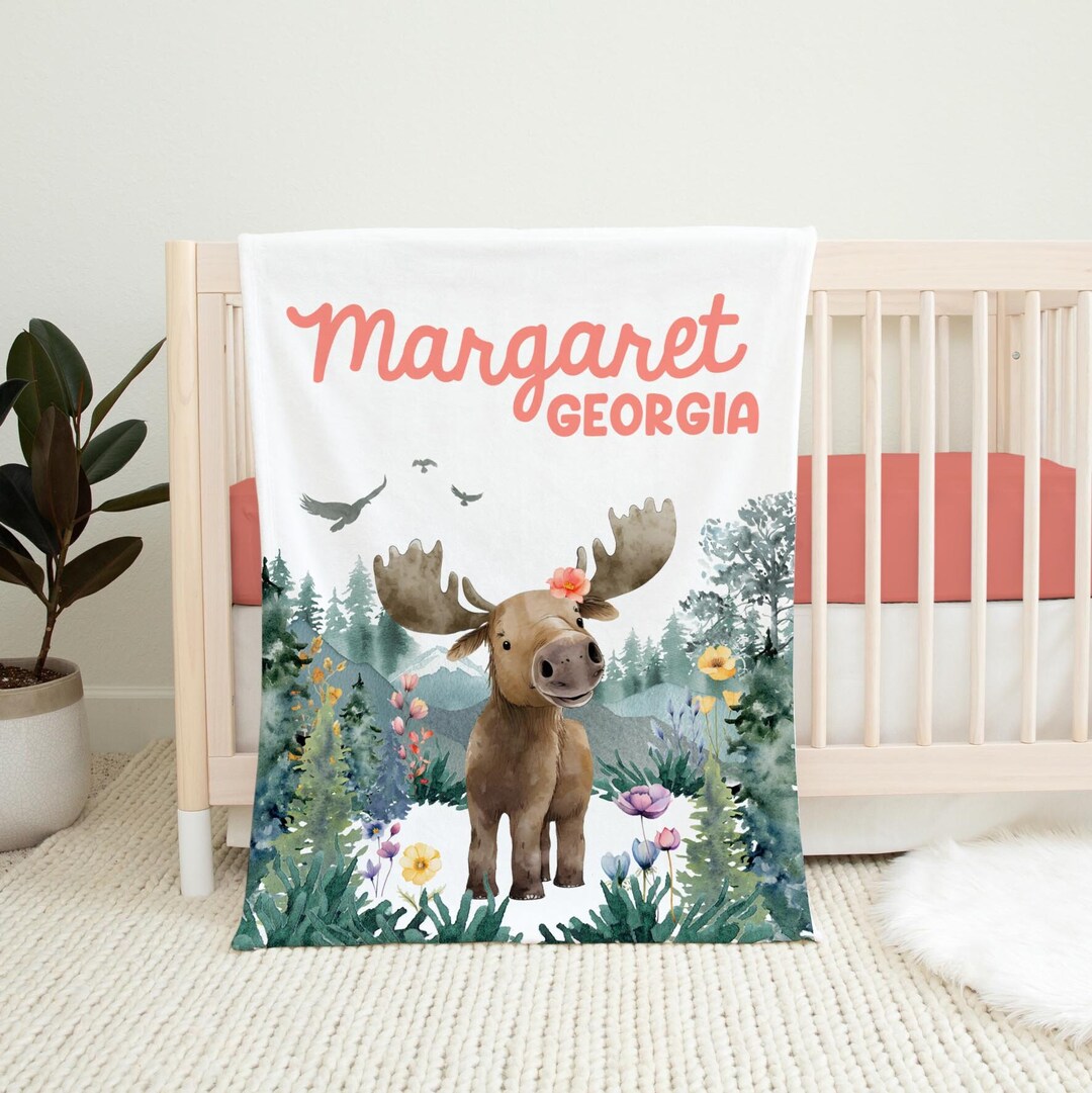 Girl Moose Blanket, Moose Baby Blanket, Personalized Baby Blanket ...