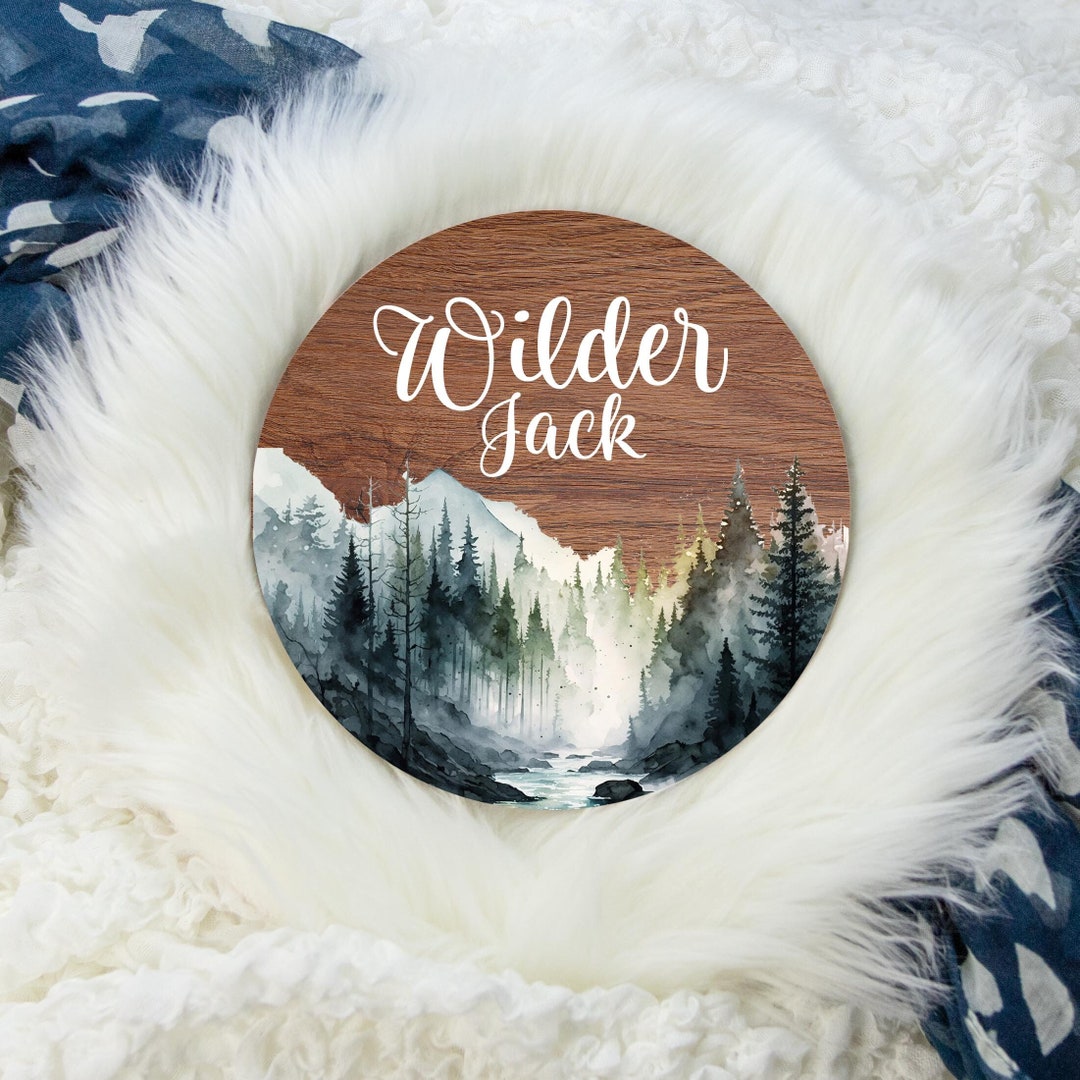 Mountain Moon Baby Name Sign, Round Wood Name Sign, Wood Baby Name Sign ...