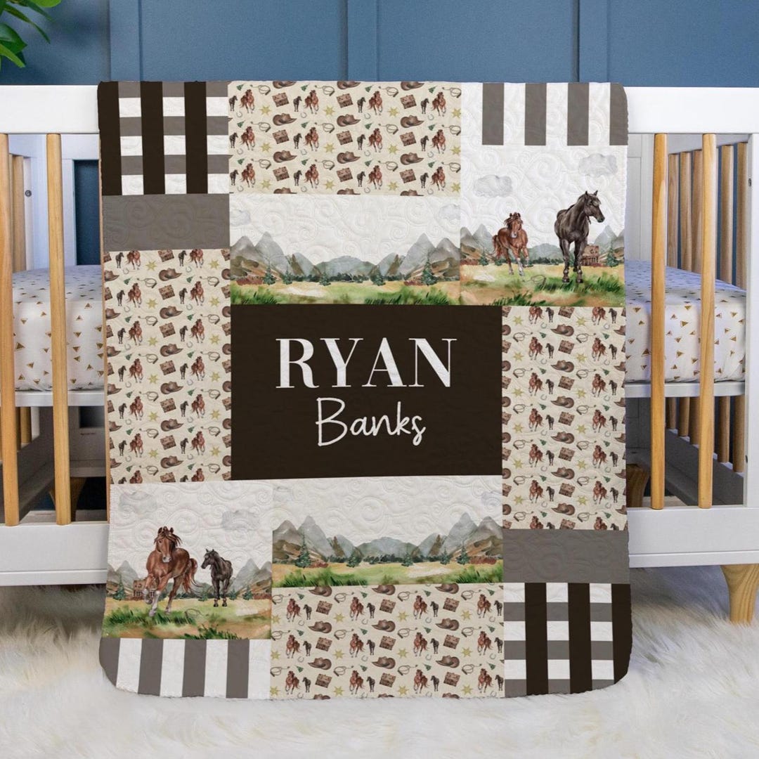 Cowboy Baby Quilt, Personalized Baby Horse Ranch Quilt, Optional Bundle ...