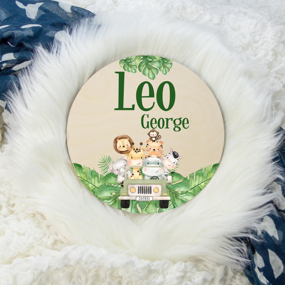 Safari Baby Name Sign, Round Wood Name Sign, Wood Baby Name Sign ...