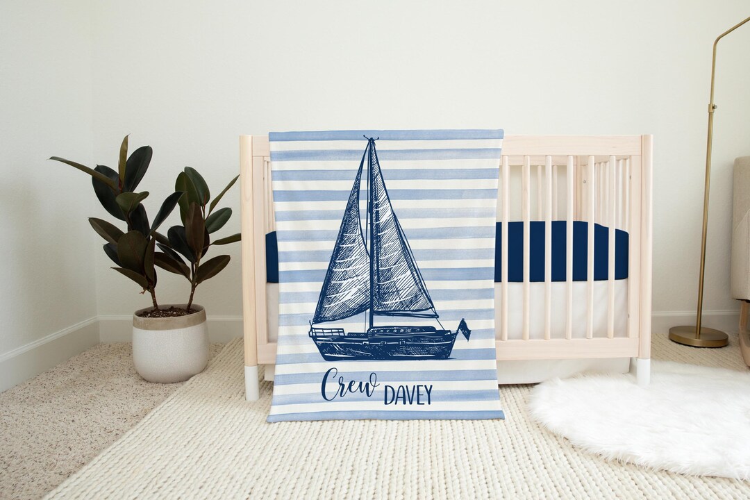 Sailboat Boy Blanket, Nautical Crib Bedding, Personalized Baby Blanket ...