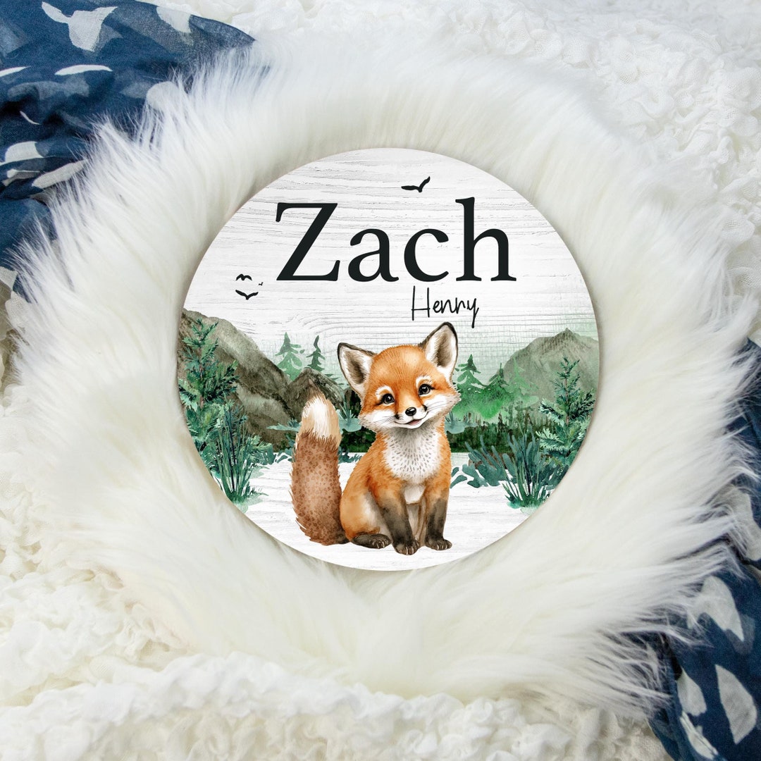 Fox Name Sign, Woodland Fox Baby Sign, Woodland Name Sign, Round Wood ...
