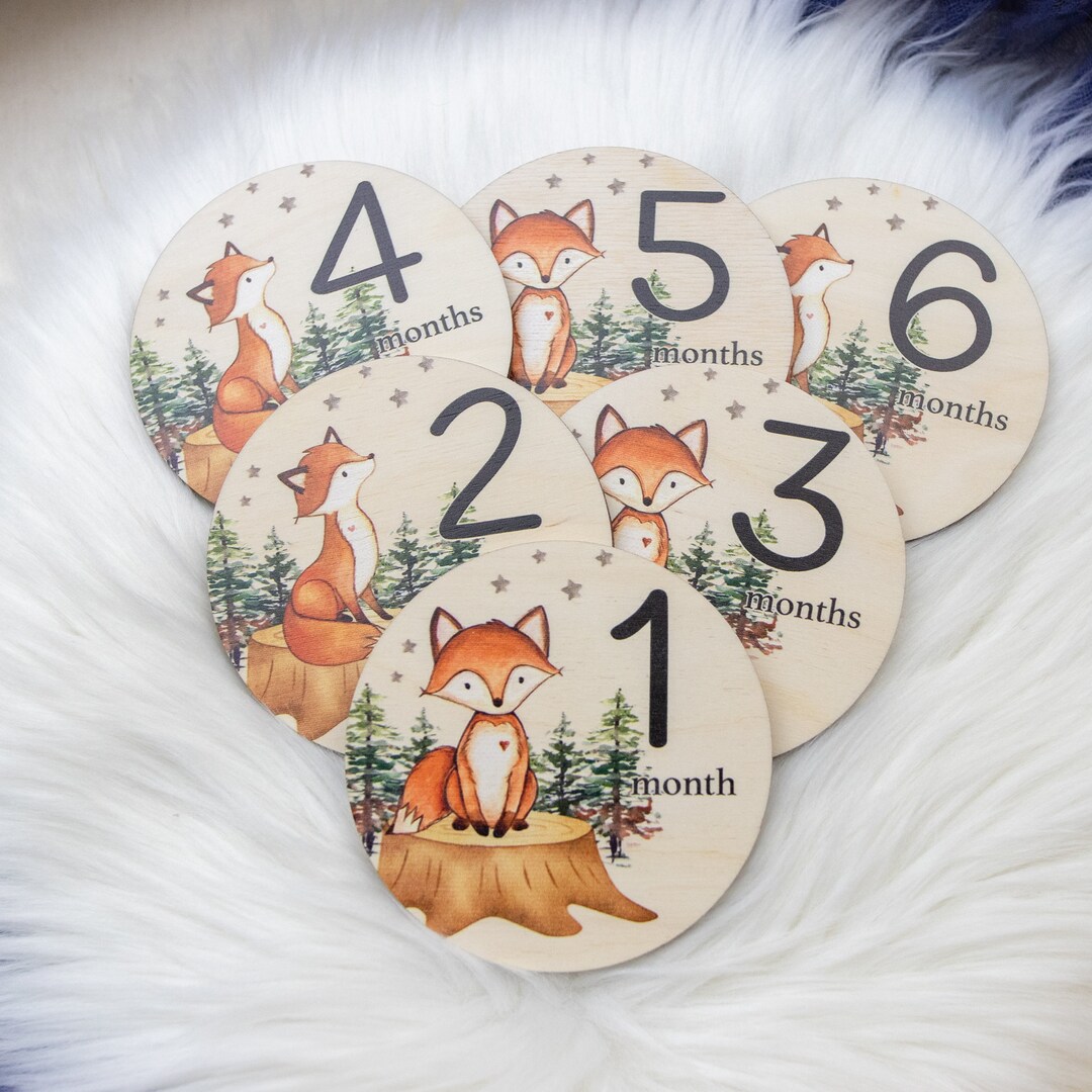 Fox Milestone Cards, Baby Milestone Woodland Discs Marker, Wood ...